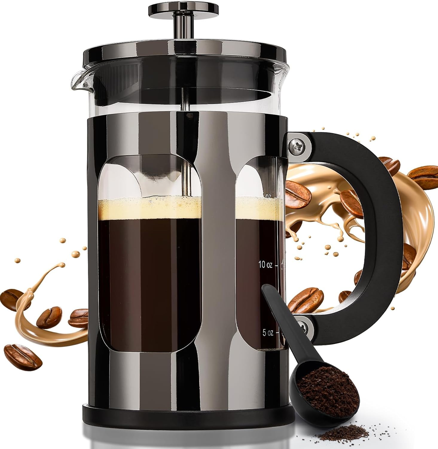 French Press Coffee Maker , Borosilicate Glass Stainless Steel Brewer ...