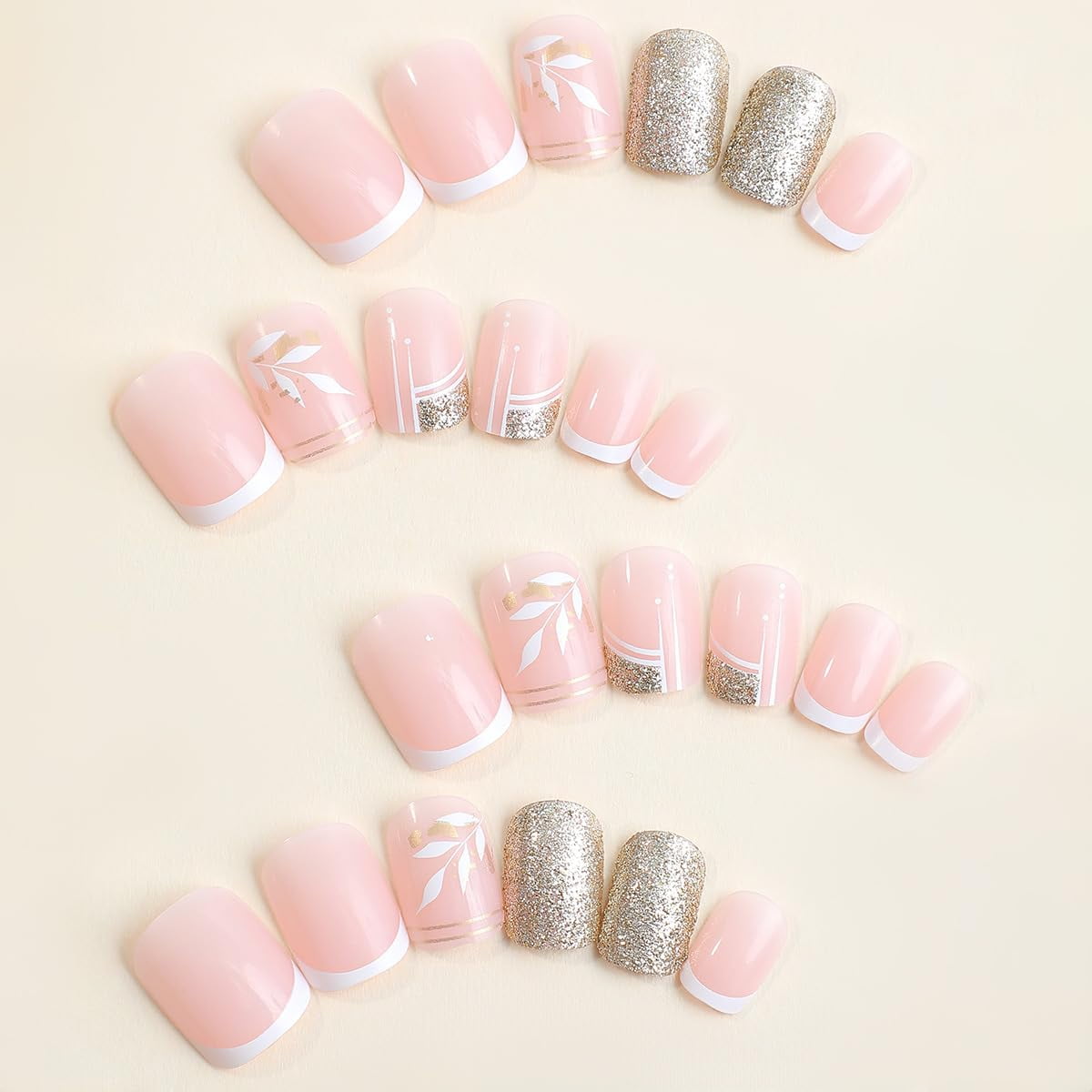 French Press on Nails Short Square Shape Fake Nails White French Tips ...