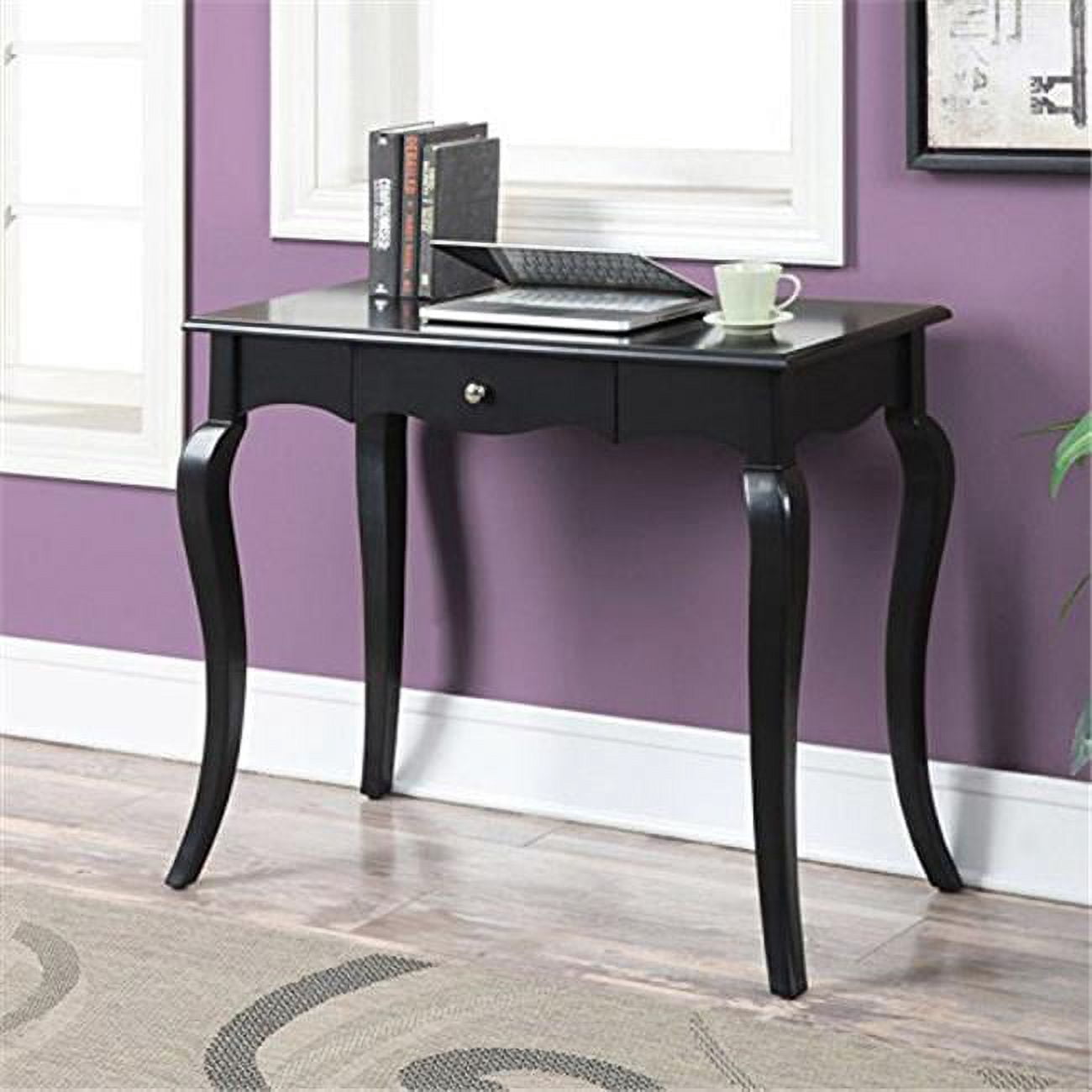 French Provence Desk with Drawer and Carved Legs, Black - 36 in ...