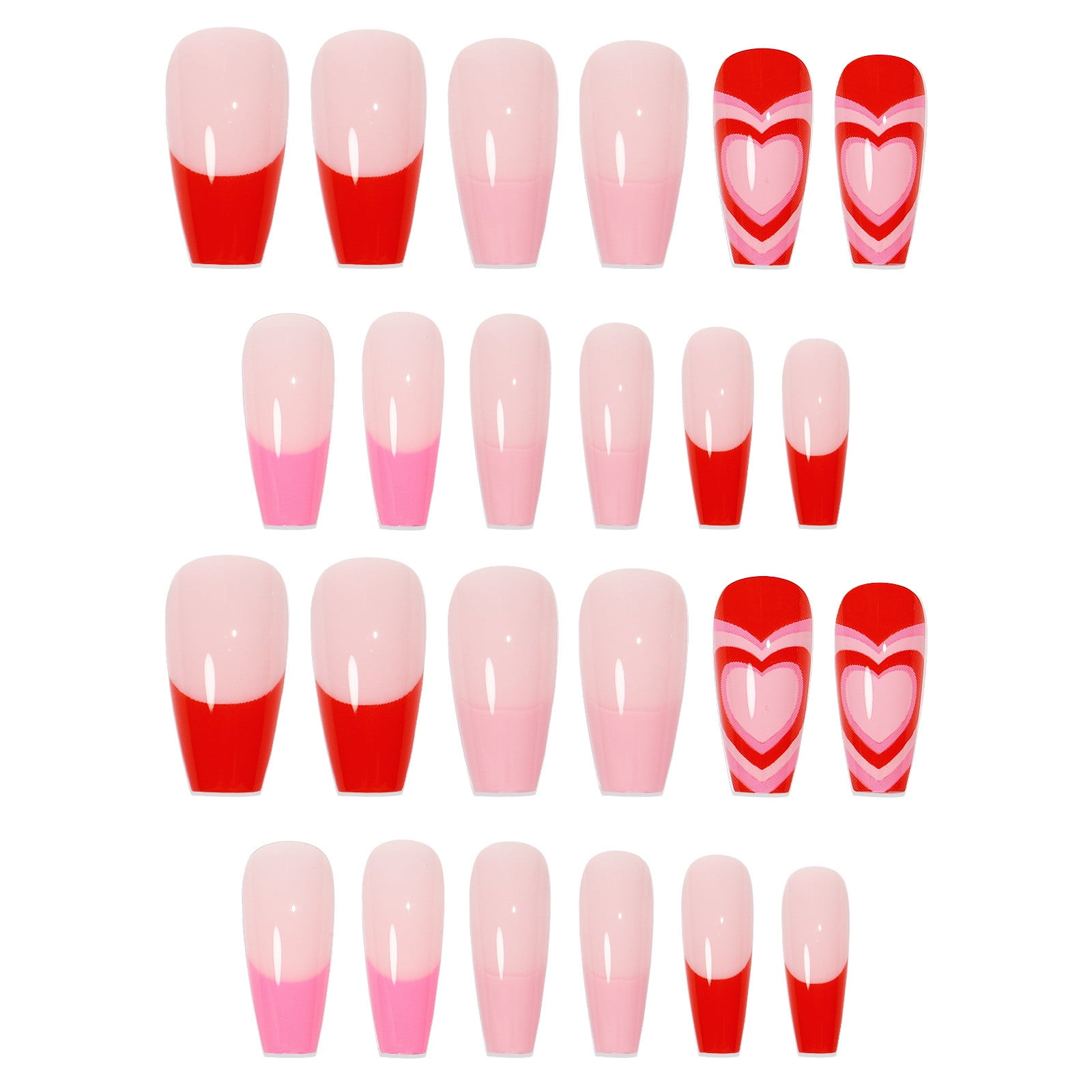 French Red Heart Nail Wearing Finished False Nail Patch Removable 24 ...