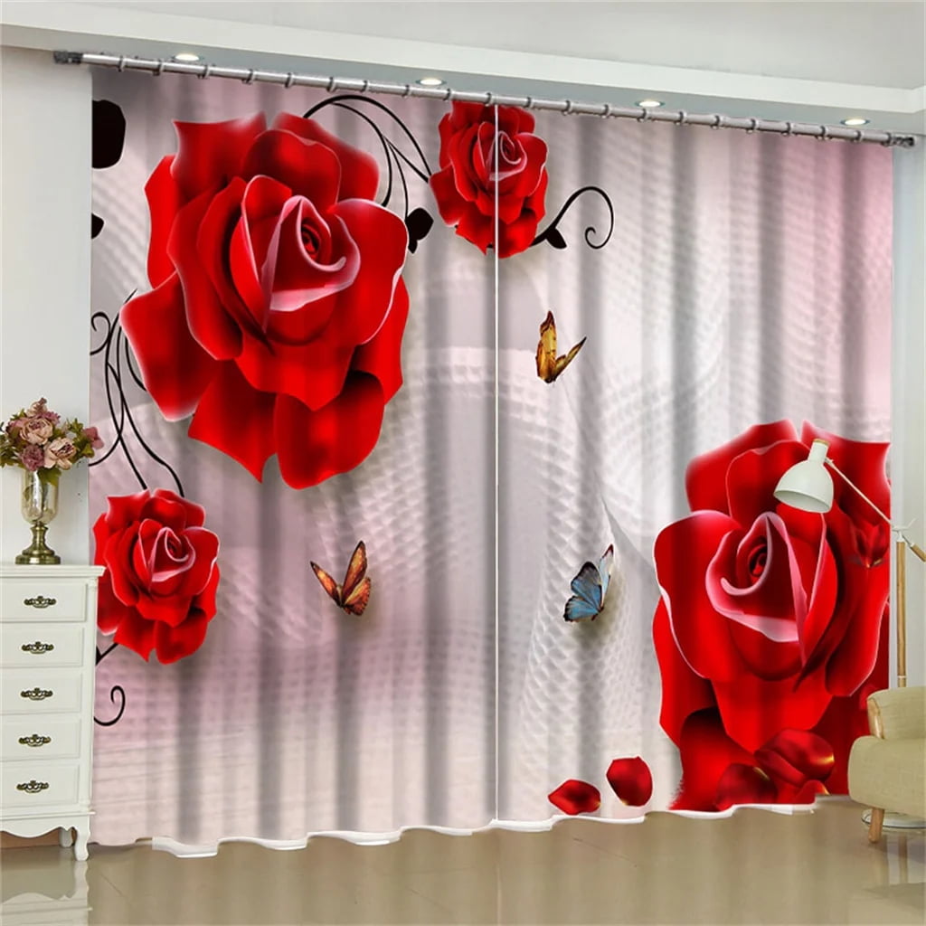 French Red Rose Romantic Flower Swan Window Curtains Blinds For Living Room Kids Bedroom ...