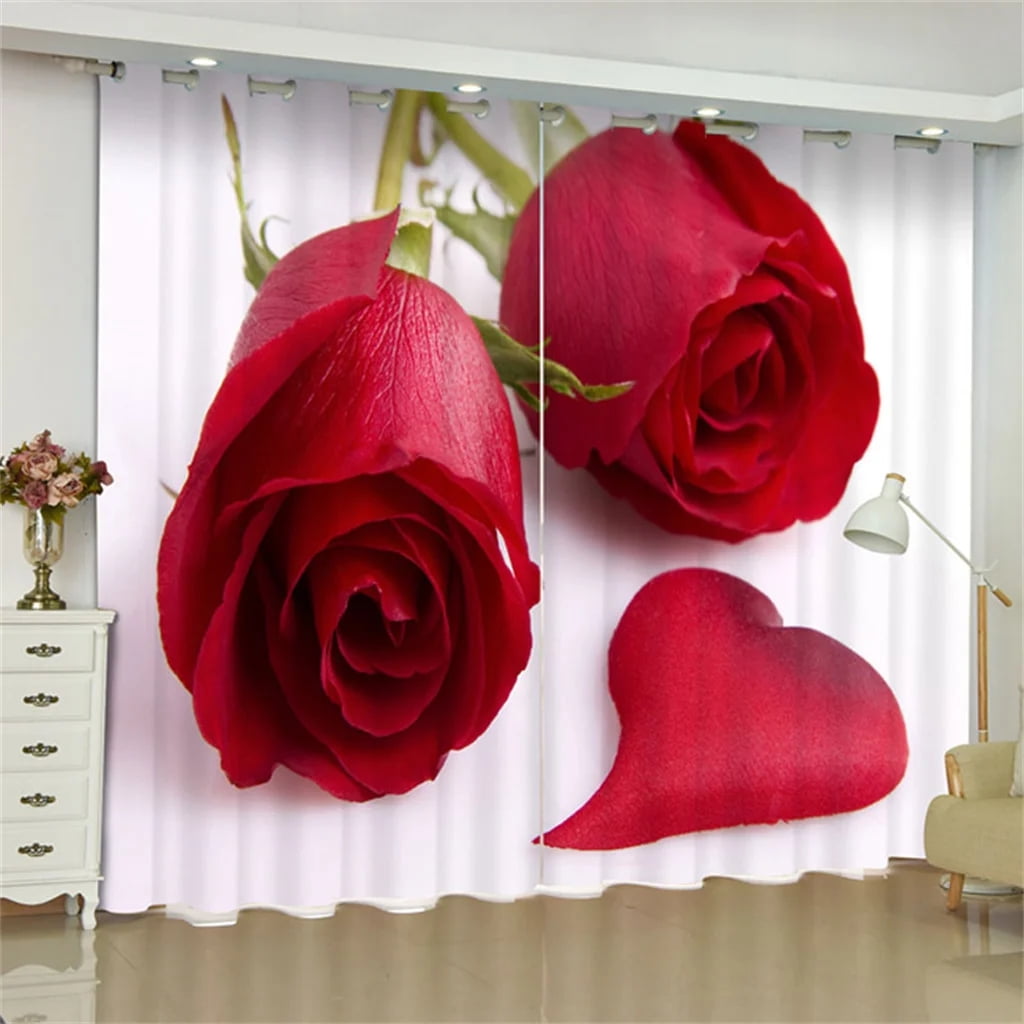 French Red Rose Romantic Flower Swan Window Curtains Blinds For Living ...