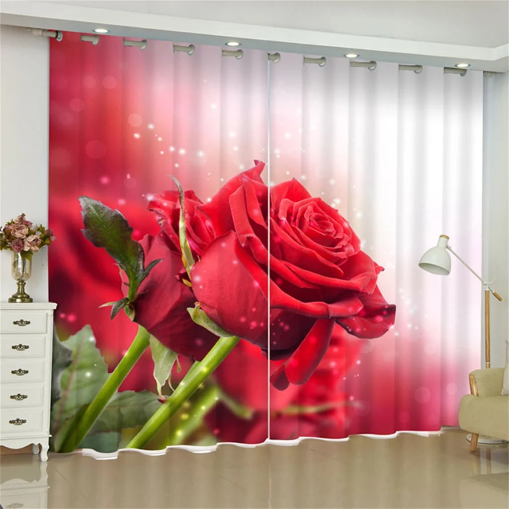 French Red Rose Romantic Flower Swan Window Curtains Blinds For Living Room Kids Bedroom ...