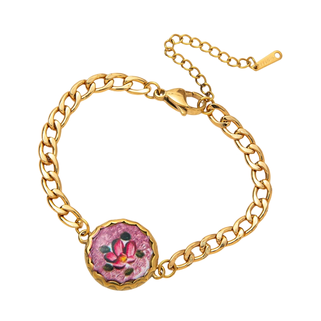 French Retro Floral Pendant Bracelet Elegant Waterproof Jewelry Bangle ...