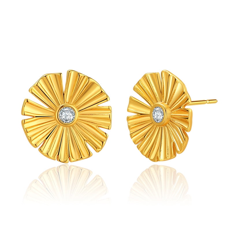 French Retro Fresh Flower Style Earrings Copper Plating 18K Real Gold ...