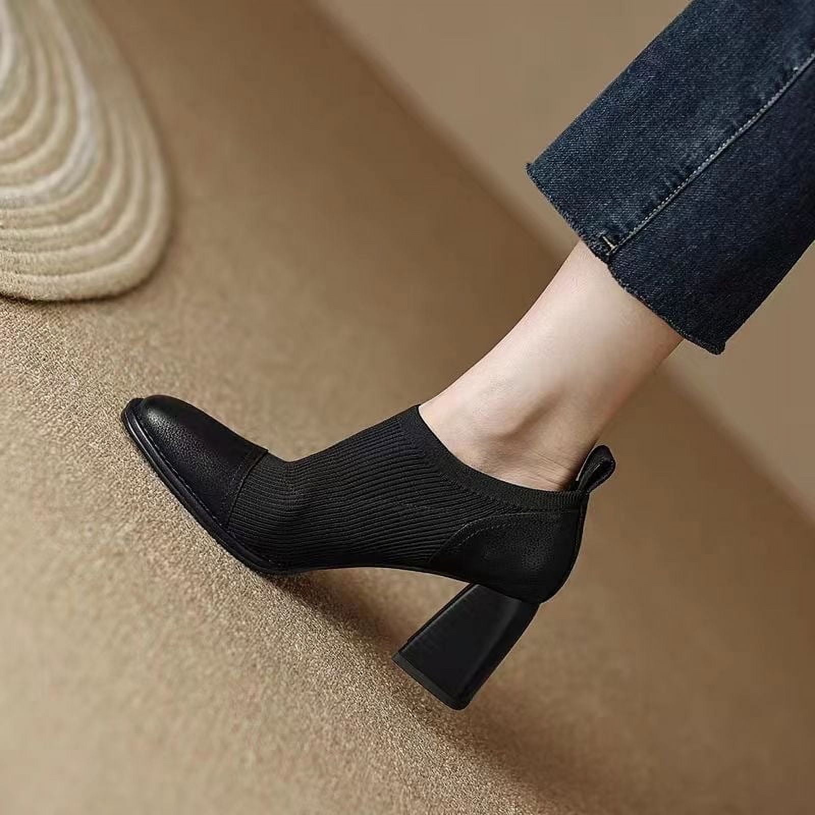 French Retro Square Toe High Heels Women's Chunky Heel Shoes 2024 New ...