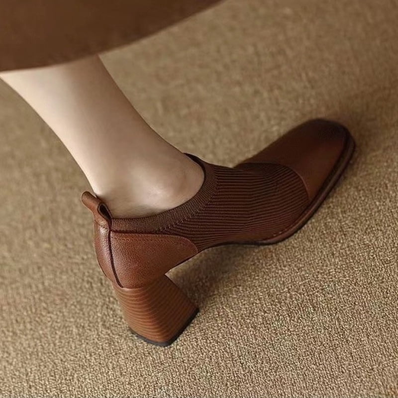 French Retro Square Toe High Heels Women's Chunky Heel Shoes 2024 New ...