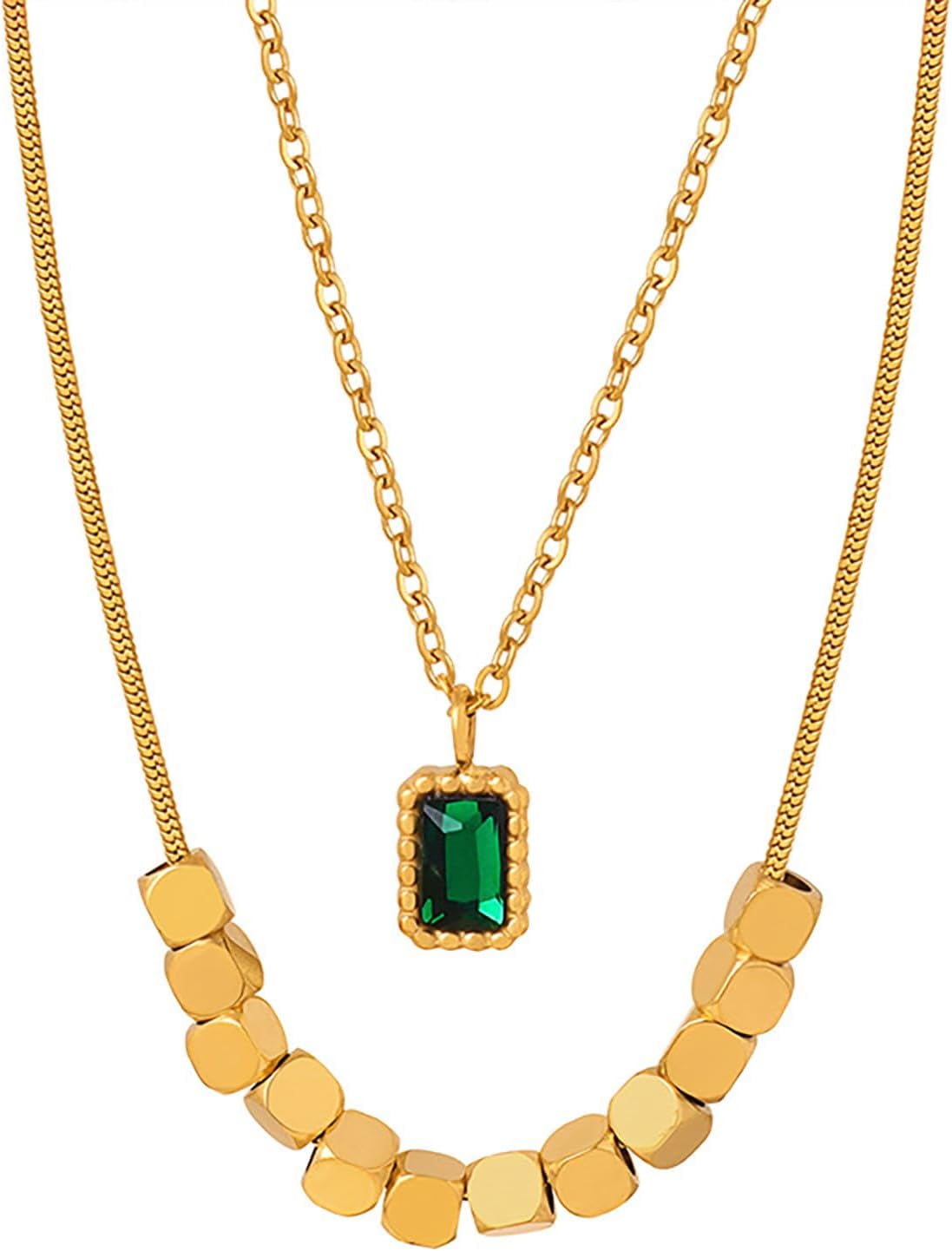 French Retro Square Zircon Pendant Necklace for Women, Titanium Steel ...