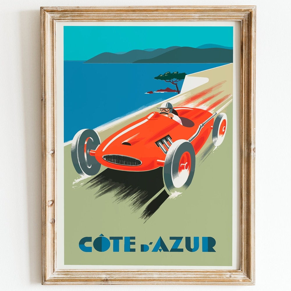 French Riviera Ad Vintage Car Poster Cote D'Azur Art Formula One ...