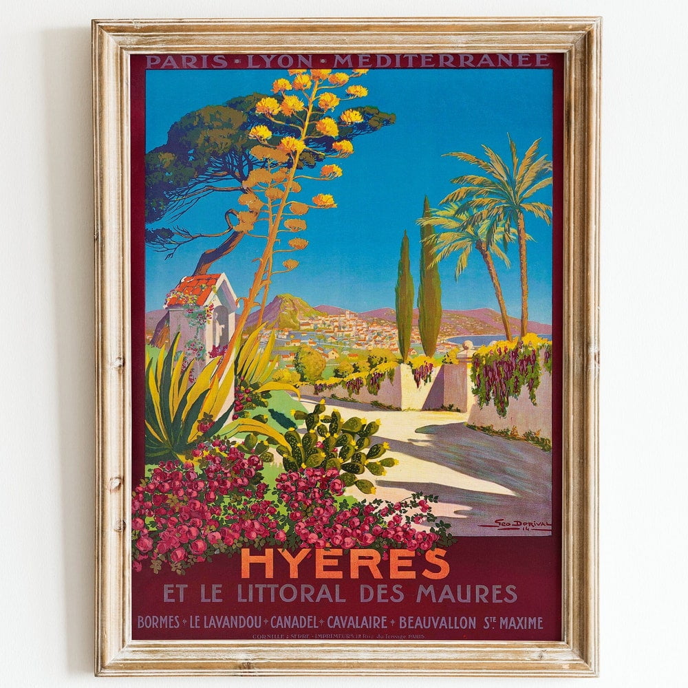 French Riviera Travel Poster Vintage French Wall Art Hyã¨Res South Of France Landscape Cã´Te D ...