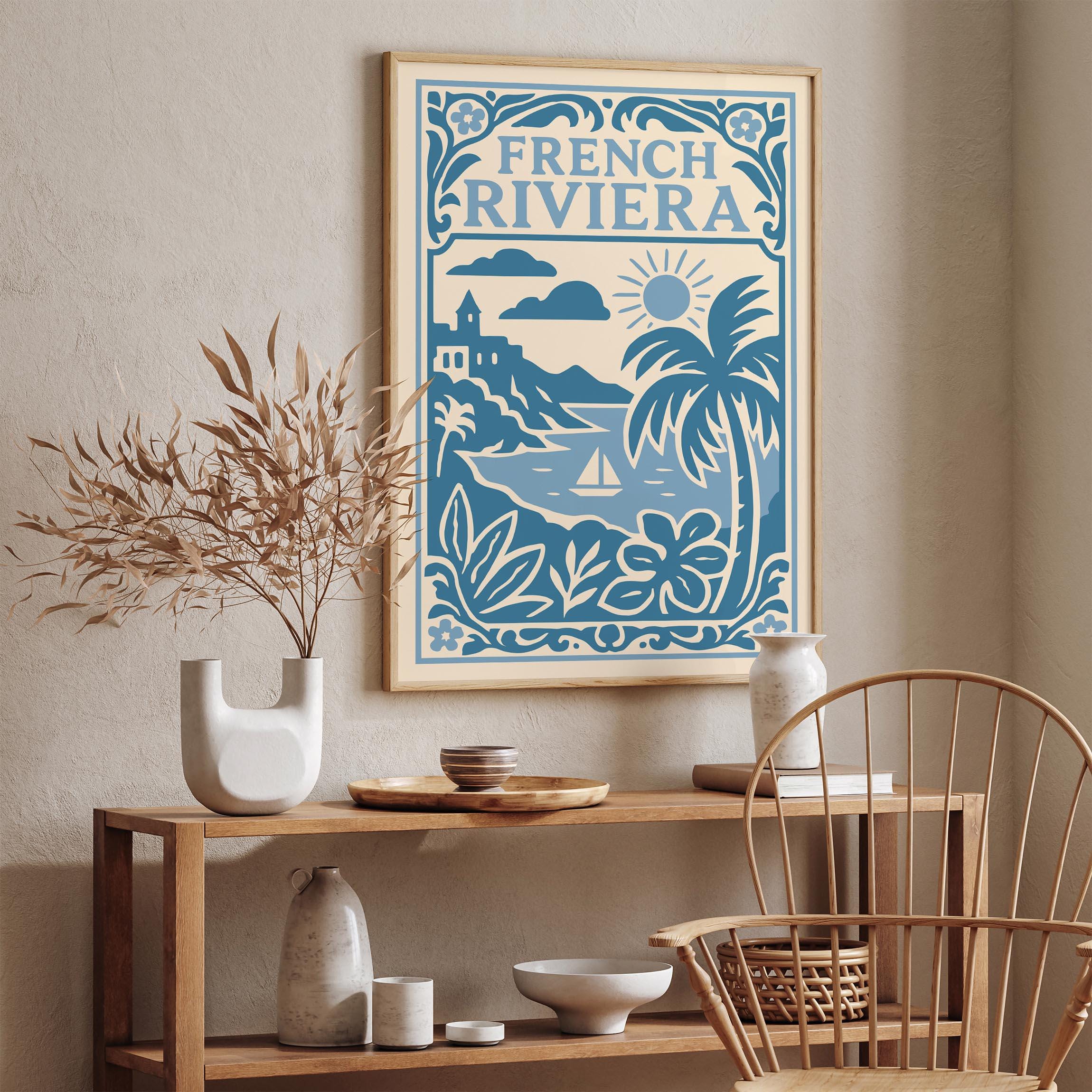French Riviera Travel Print, Icy Blue Landscape Poster, Coastal View ...