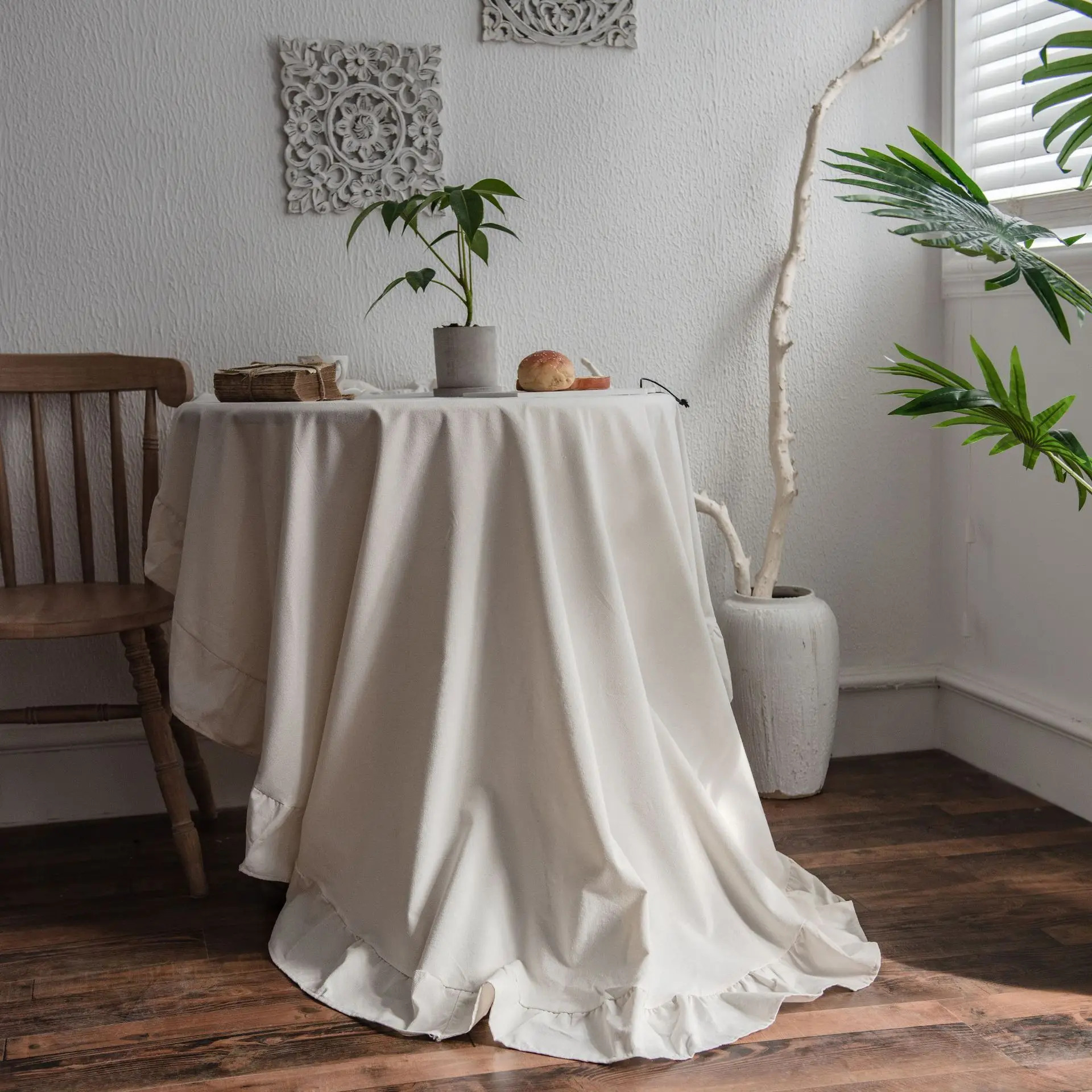 French Romantic Simple Ruffle Tablecloth Cotton Linen Table Cover ...