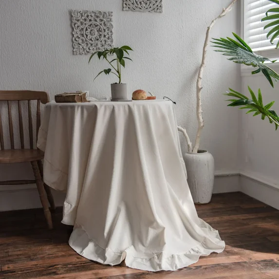 French Romantic Simple Ruffle Tablecloth Cotton Linen Table Cover ...