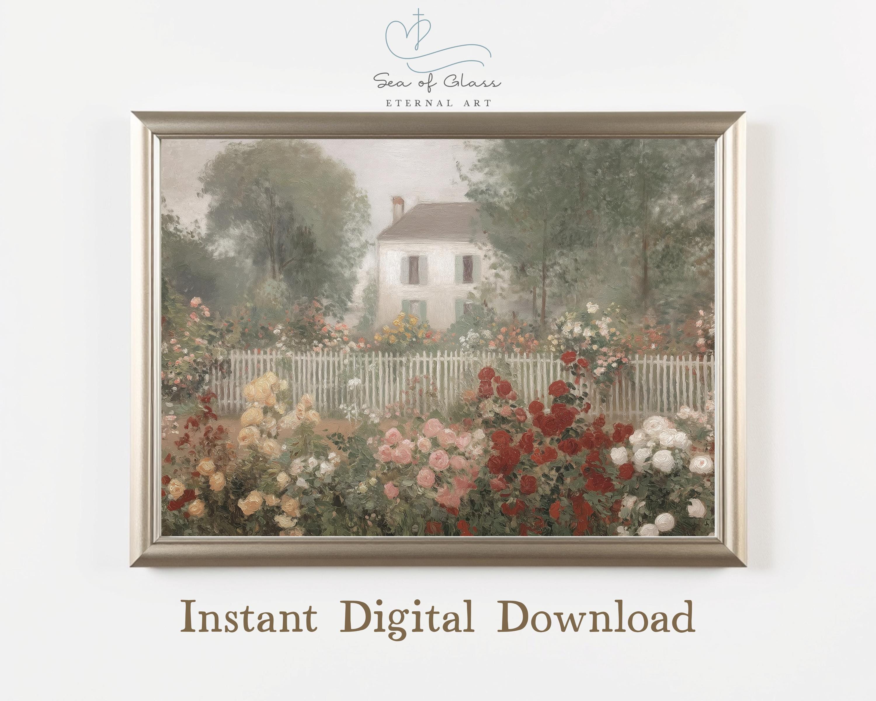 French Rose Garden Poster Shabby Chic Parisian Cottage, Impressionist ...