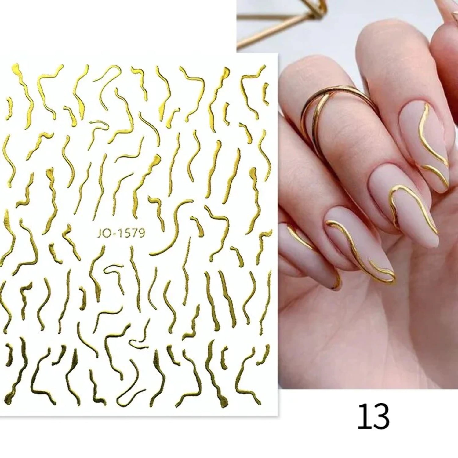 French Rose Gold Striping Tape Nail Design Stripe Lines Geometry 3D ...