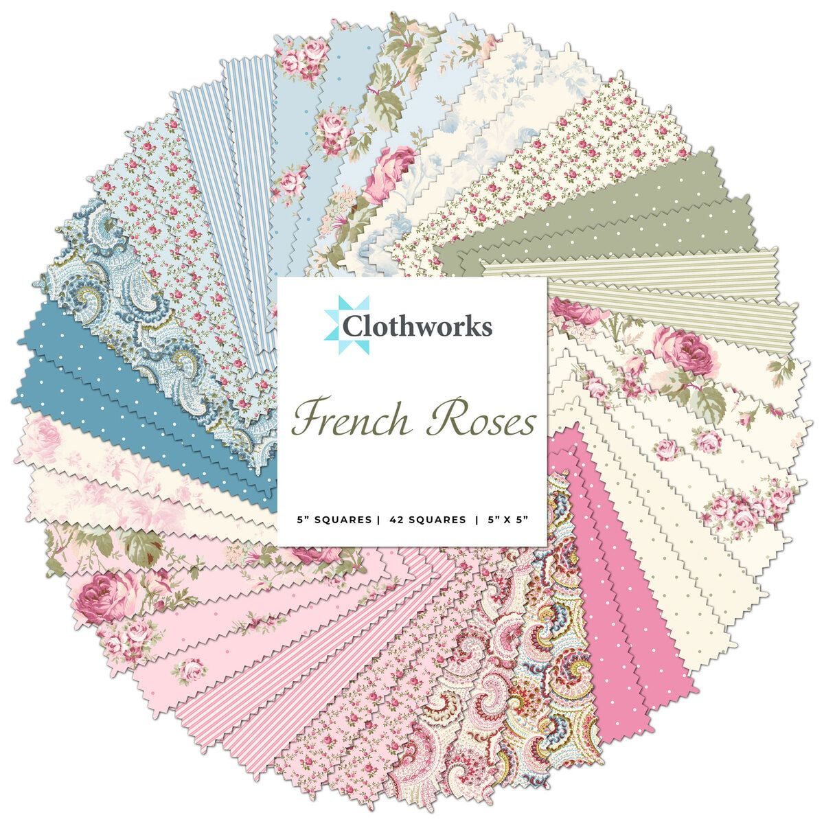 French Roses Beautiful Roses Soft Pastel Clothworks 5 inch Charm Pack ...