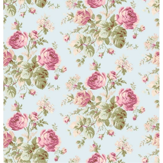 French Roses Large Rose Bouquets Light Sky Blue Floral by Clothworks ...