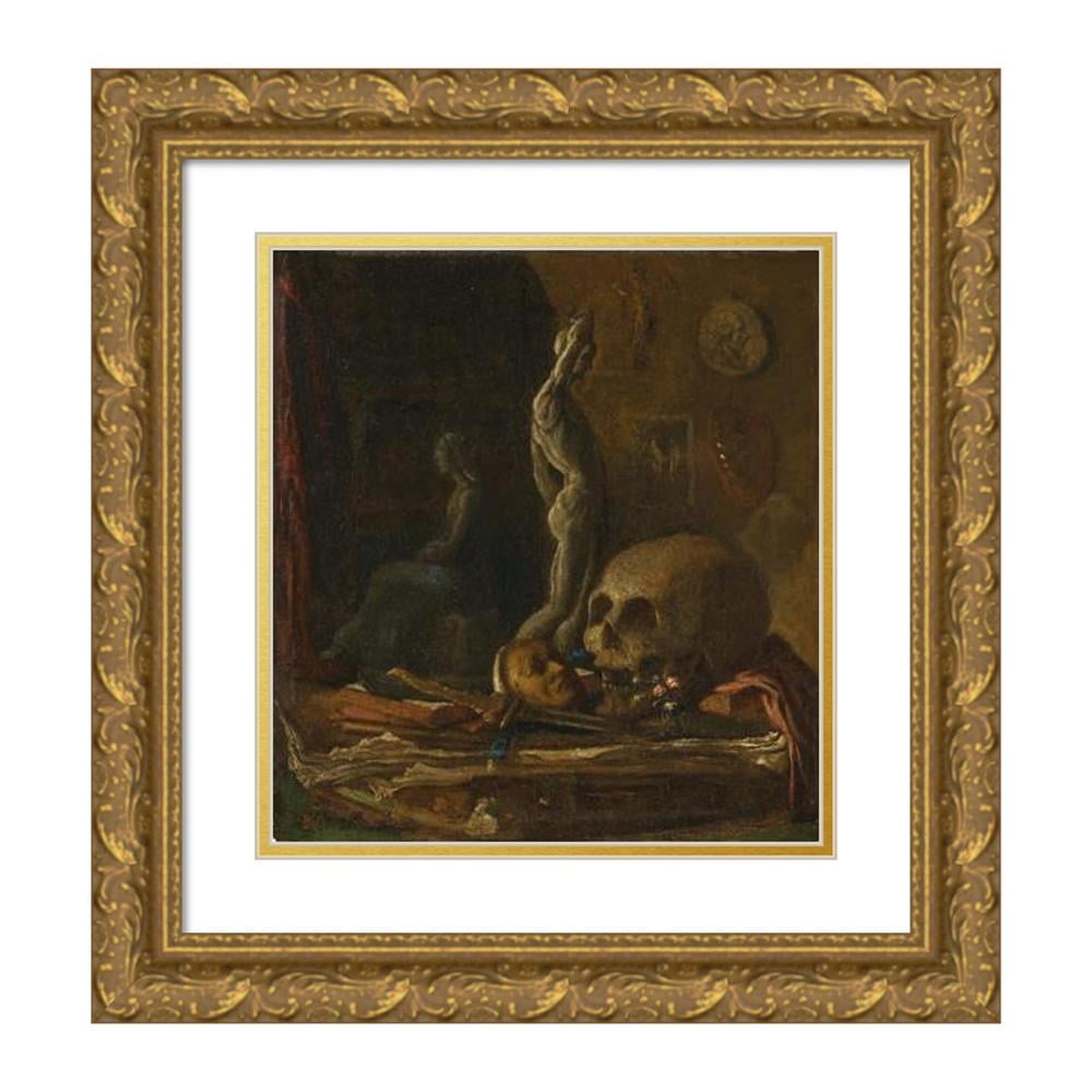 French School 12x13 Gold Ornate Wood Frame and Double Matted Museum Art ...