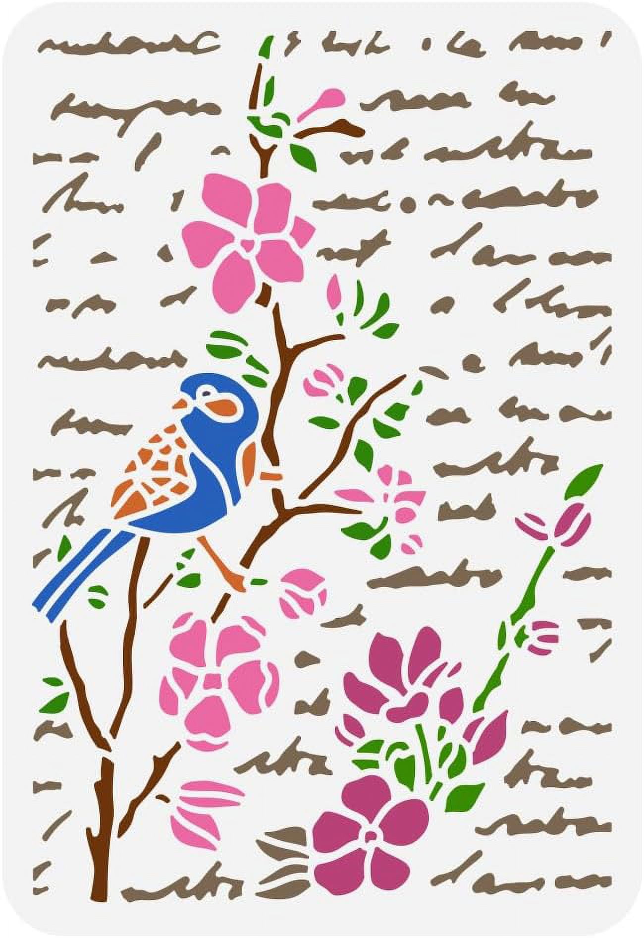 French Script Stencil 8.3x11.7 inch Cherry Blossoms Painting Stencil ...