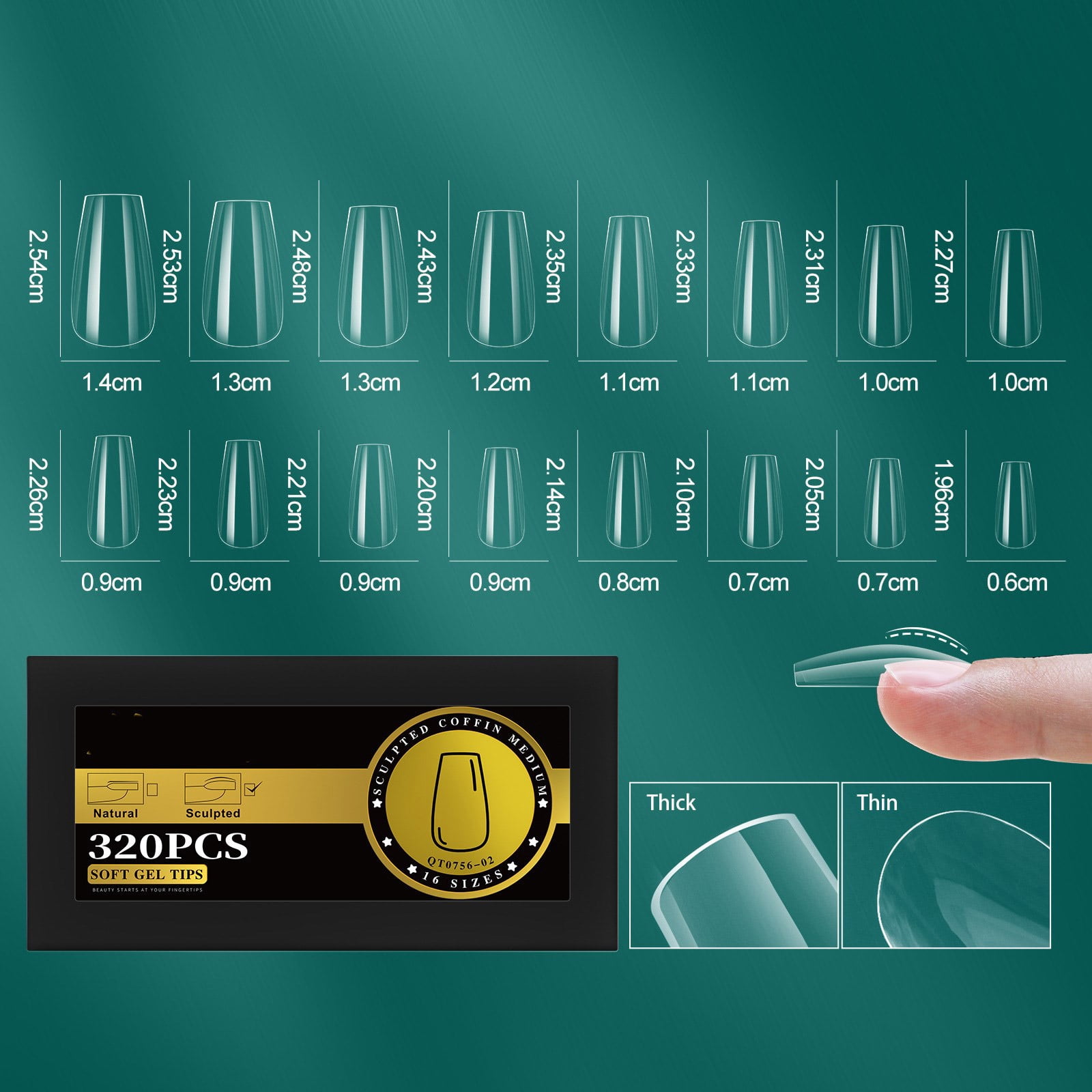 French Short Gel Nails Tips Transparent Multiple Sizes Gel Nails ...