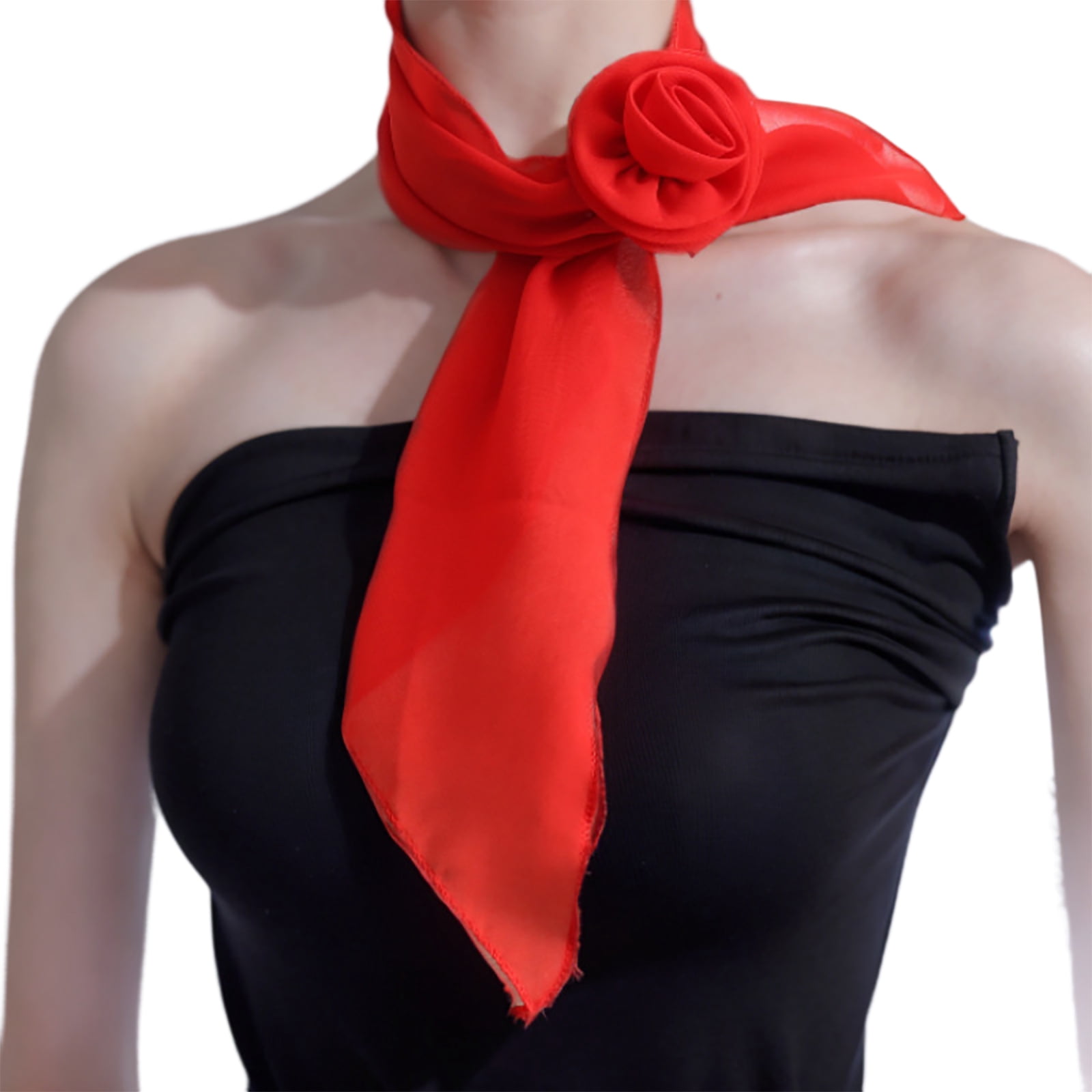 French Silk Scarf for Female with Detachable Rose Flower Elegant Hand ...