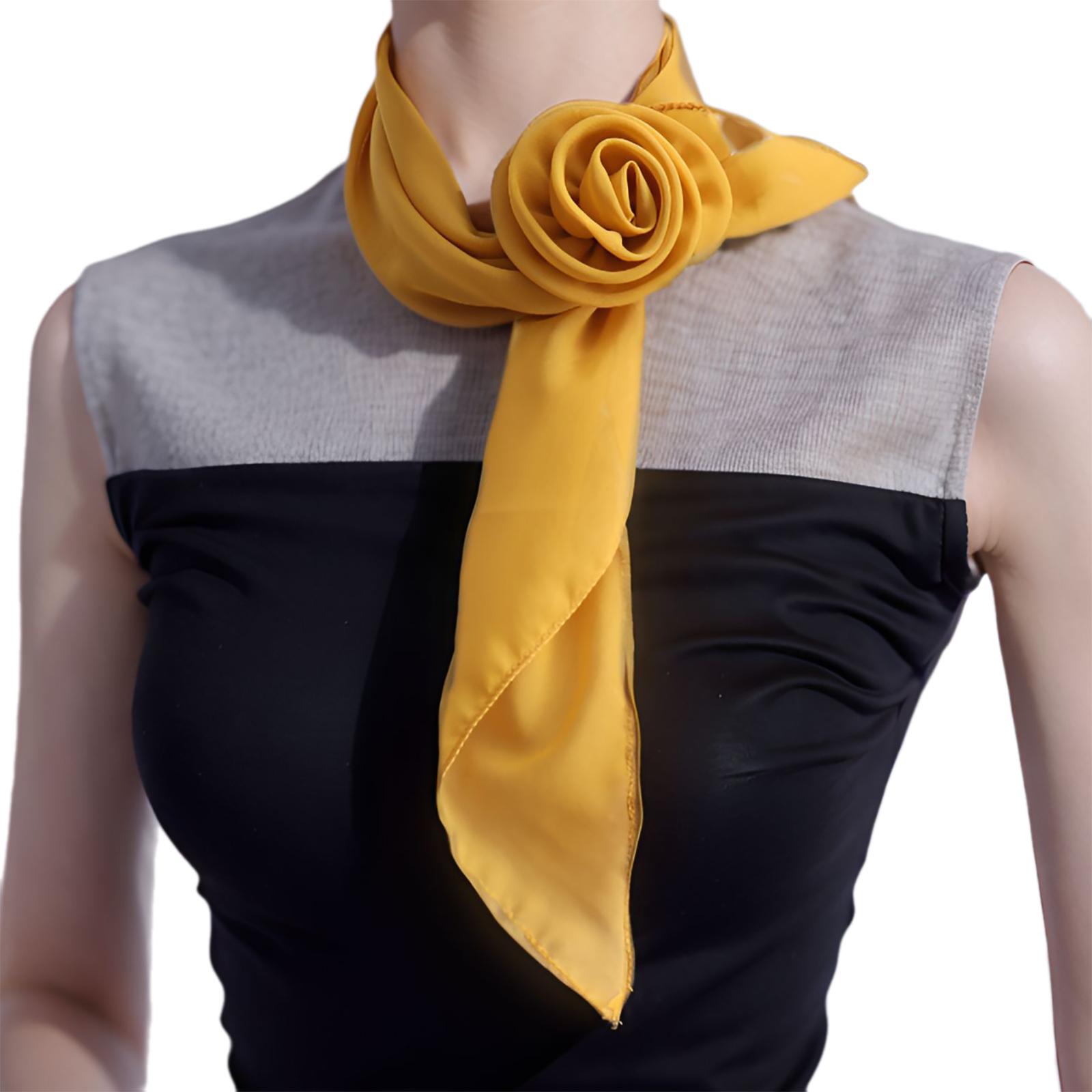 French Silk Scarf for Female with Detachable Rose Flower Elegant Hand ...