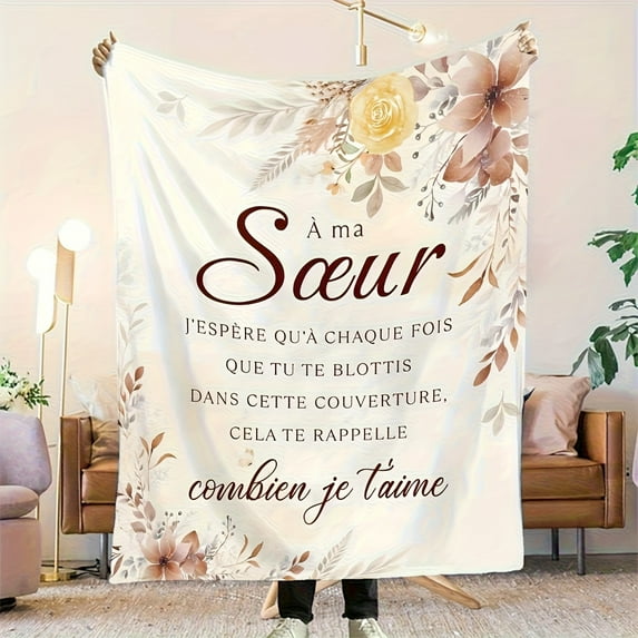 French Sister Quote Floral Blanket - Lavender Flannel All-Season Throw ...