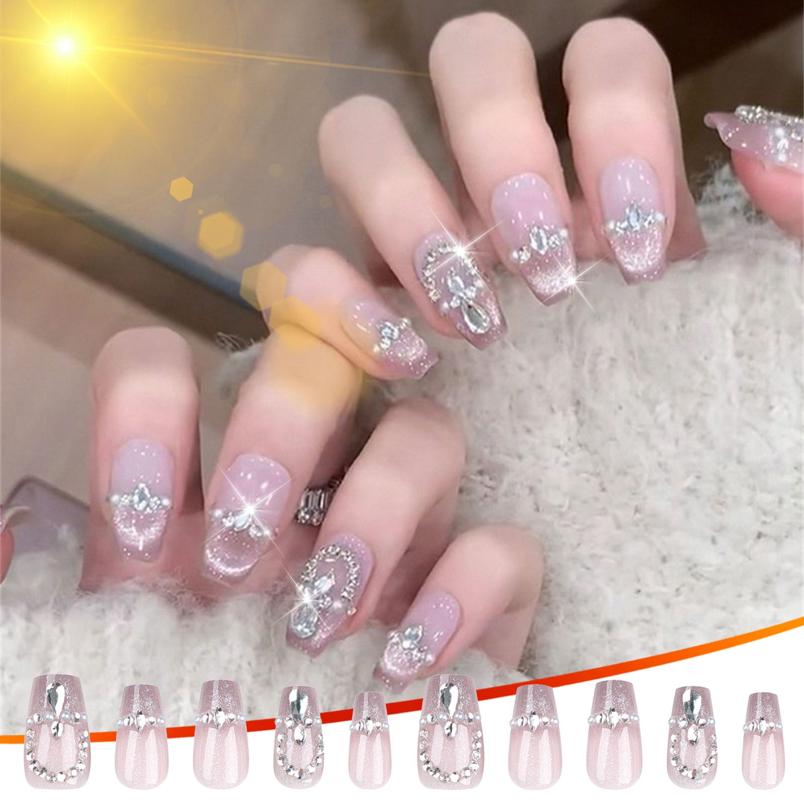 French Sparkling Diamond Wearable Press On Nails Set | Advanced ...