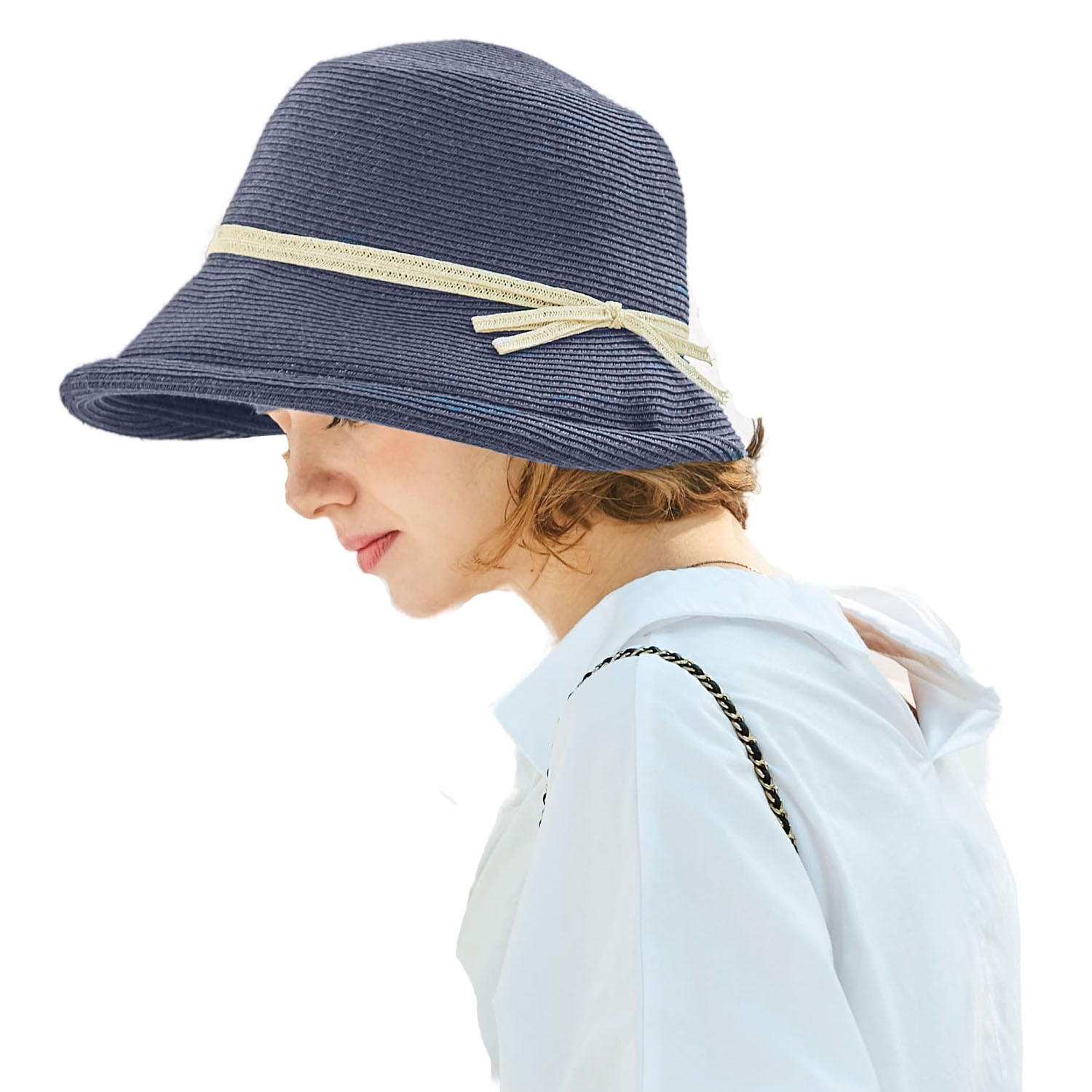 French Straw Bonnet Cap for Women Victorian Sun Hat Chin Strap Foldable ...