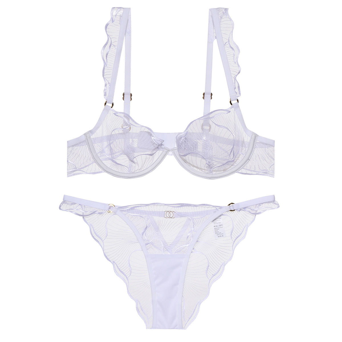 French Style 3/4 Cup Bra Set - Minimizer & Ultra-Thin Wireless Lace ...