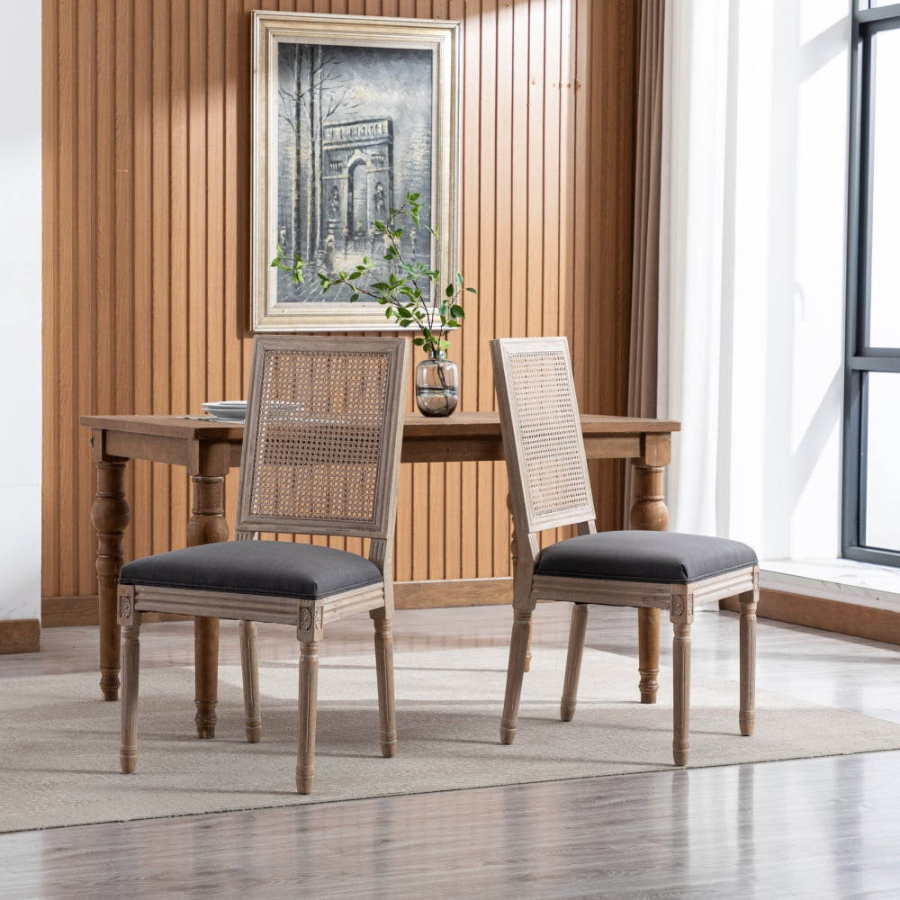 French Style Dining Chairs Set of 2,Linen Fabric Upholstered Accent ...
