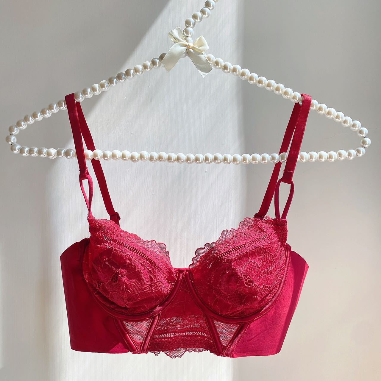 French Style Red Underwear Wedding Bride Suit Thin Big Breast Small ...