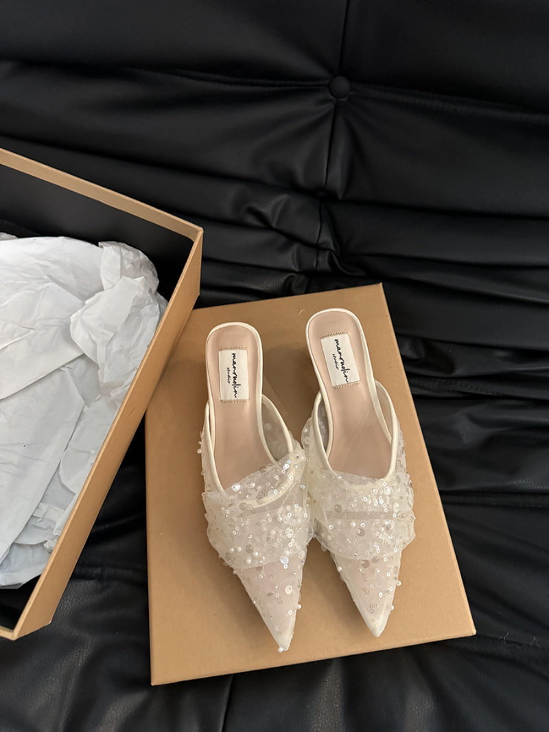 French Style Skirt High Heel Half Slippers Spring and Autumn Classy ...