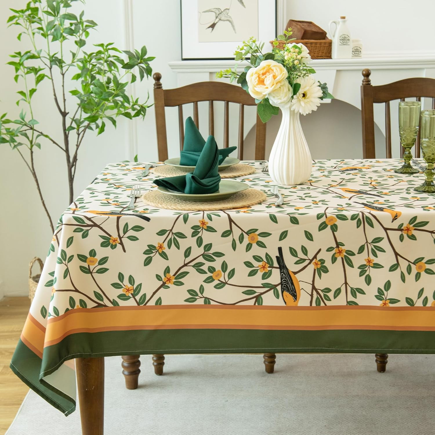 French Tablecloth Waterproof, Kumquat and Oriole Vintage Style Print ...