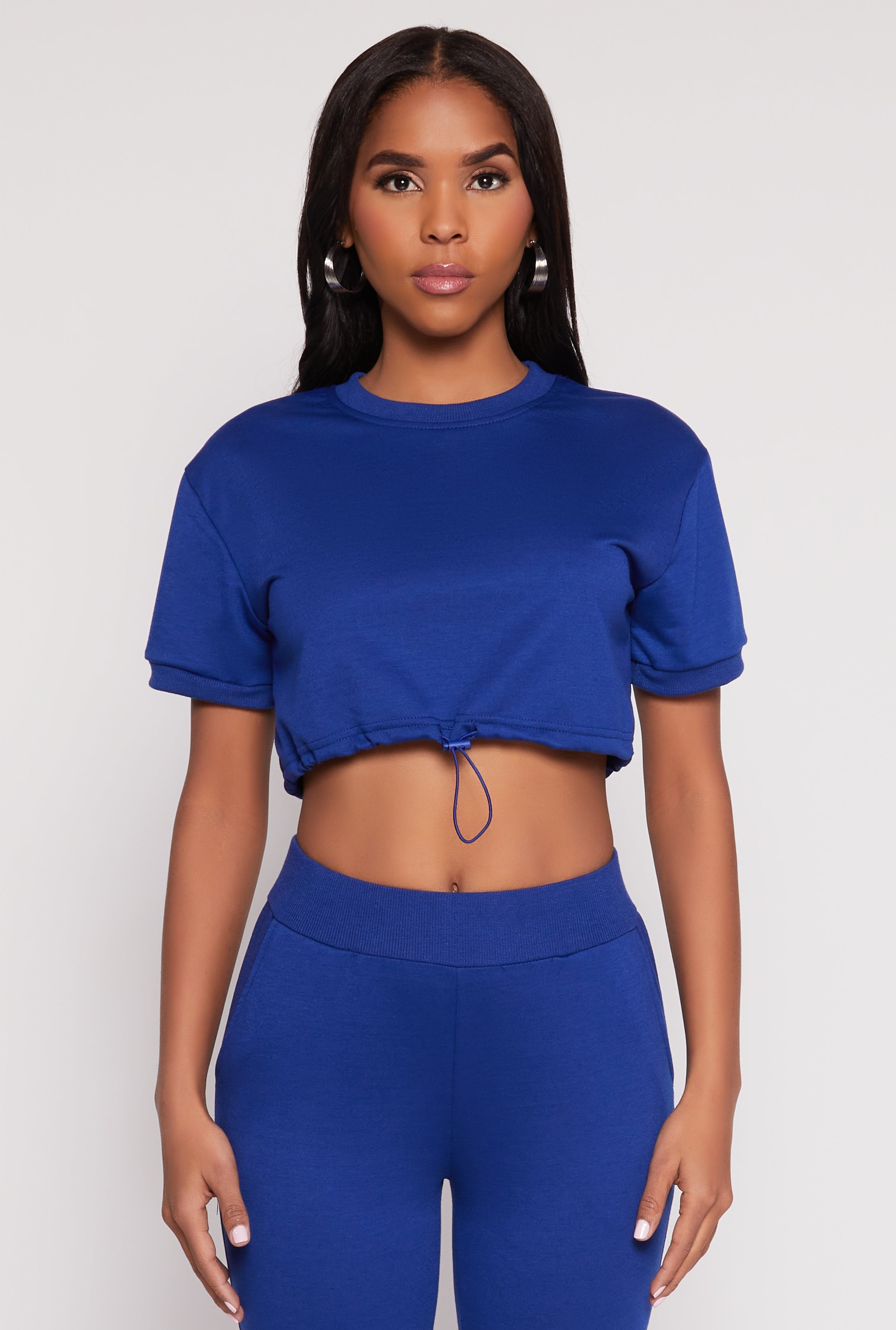 Womens French Terry Toggle Drawstring Hem Crop Top - Walmart.com
