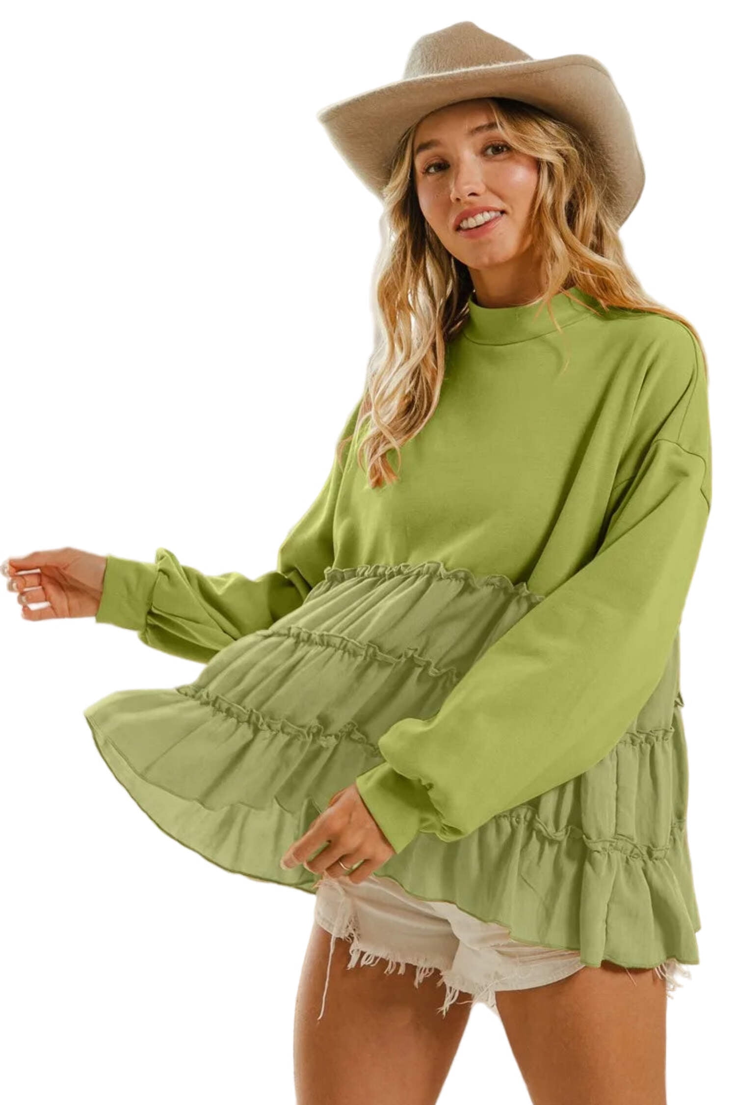 French Terry and Woven Mixed Tiered Top - Walmart.com