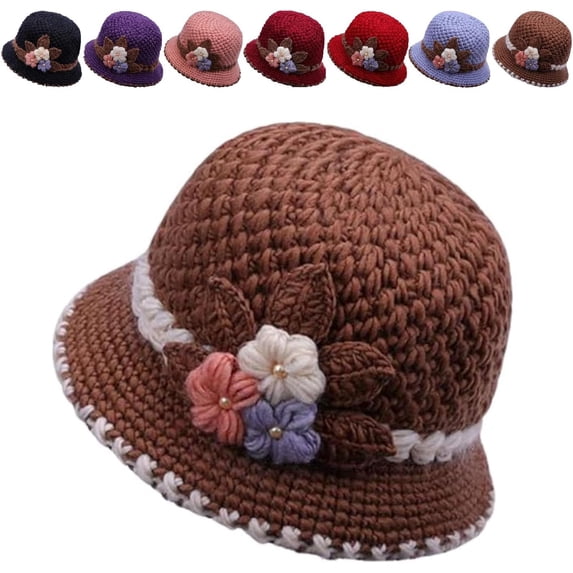 French Thicken Women's Flowers Knitted Woolen Hat,Double-Layer Warmth ...
