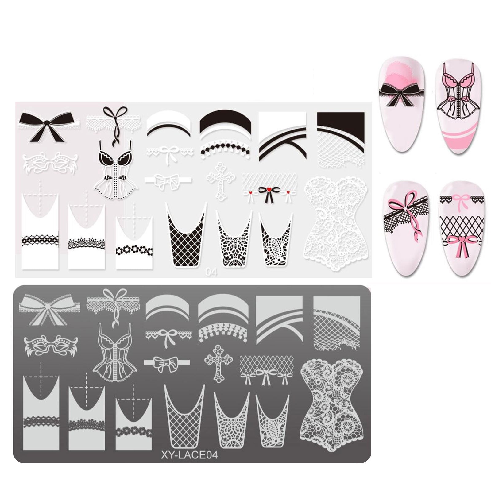 French Tip Nails Stamps Hollow Lines Nails Stamping Plates Flowers ...