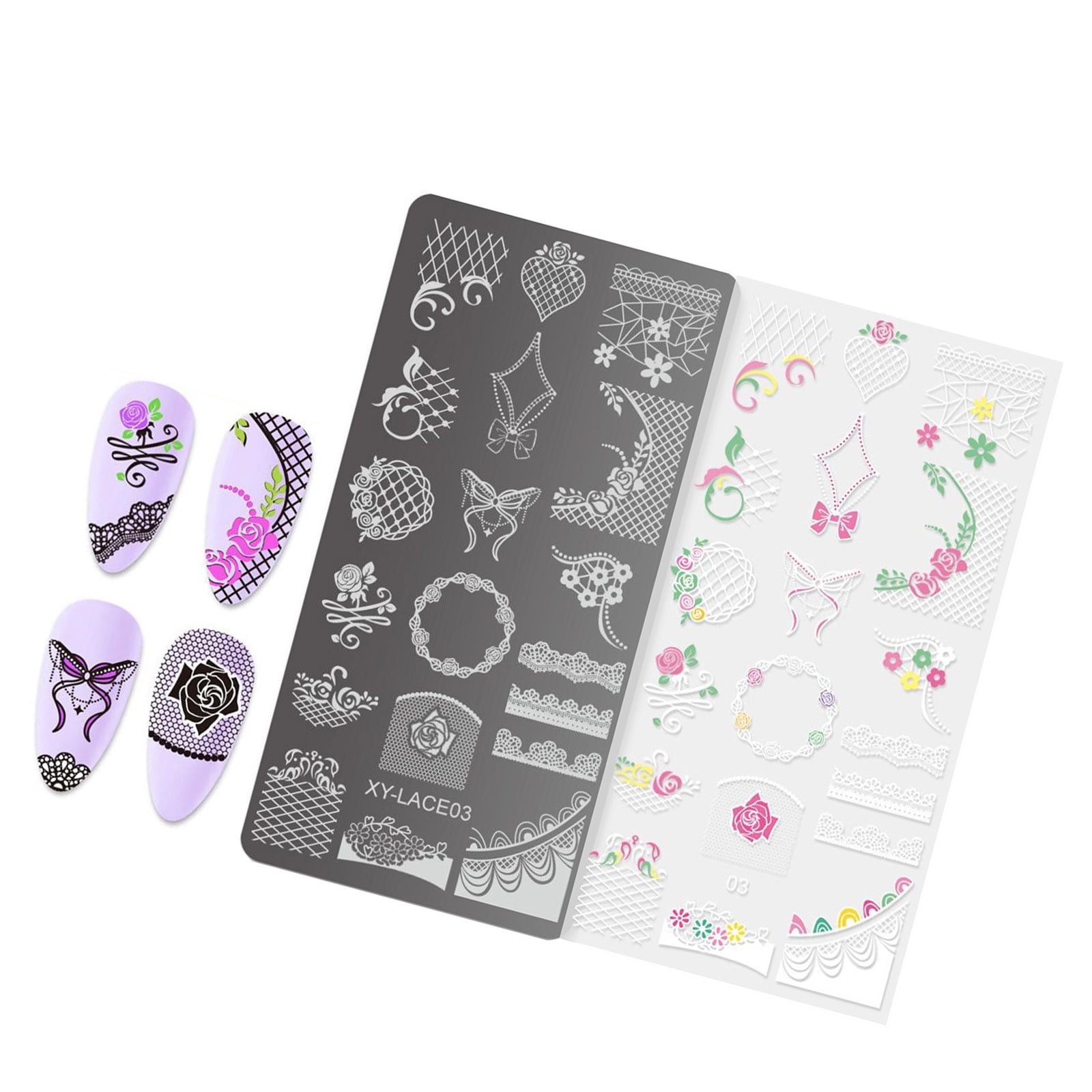 French Tip Nails Stamps Hollow Lines Nails Stamping Plates Flowers ...