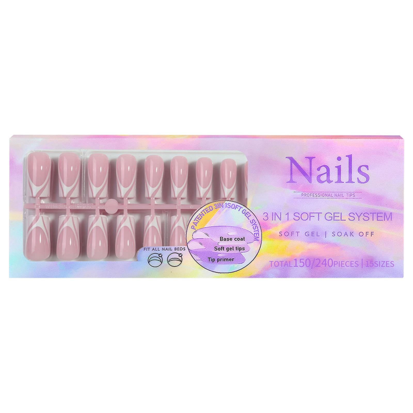 French Tip On Nails Long Square French Nail Tips White French Tip Bed ...