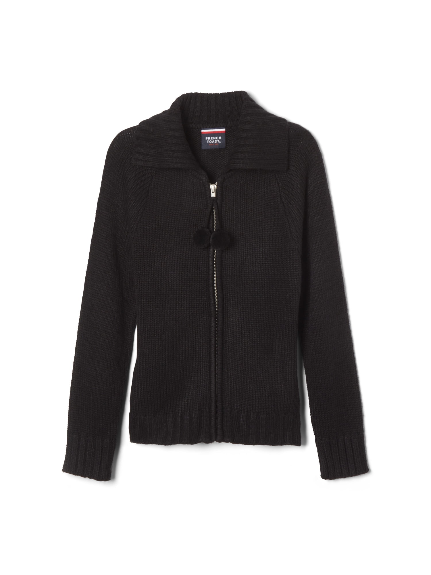 FRENCH TOAST Girls School Uniform Acrylic Zip Front Sweater with Pom ...