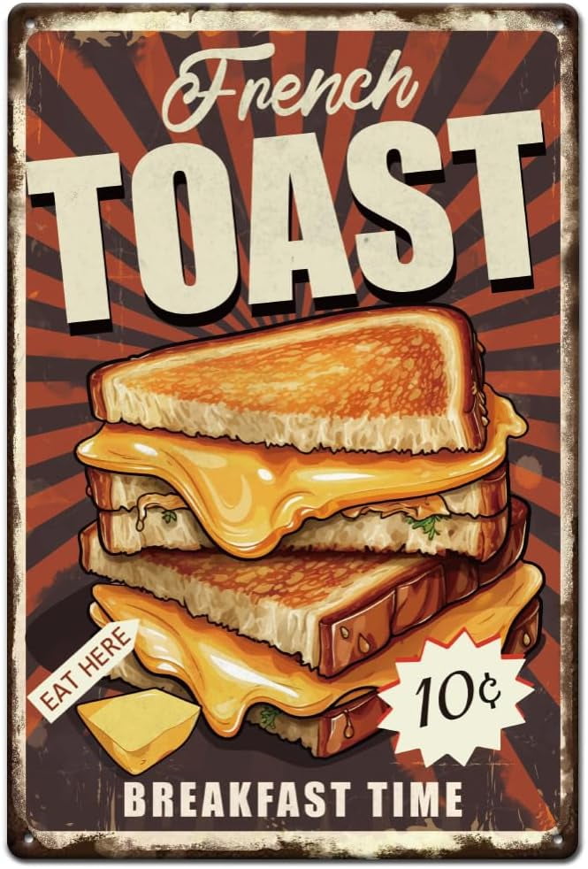 French Toast Tin Sign Breakfast Time Metal Tin Sign Retro Metal Poster ...