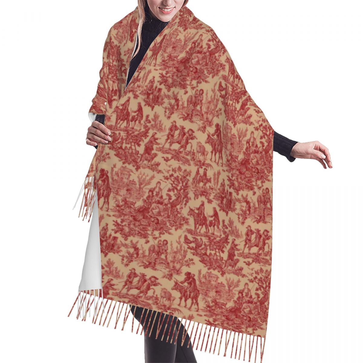 French Toile De Jouy Ballon De Gsse Purple Scarf Wrap Women Long Winter ...