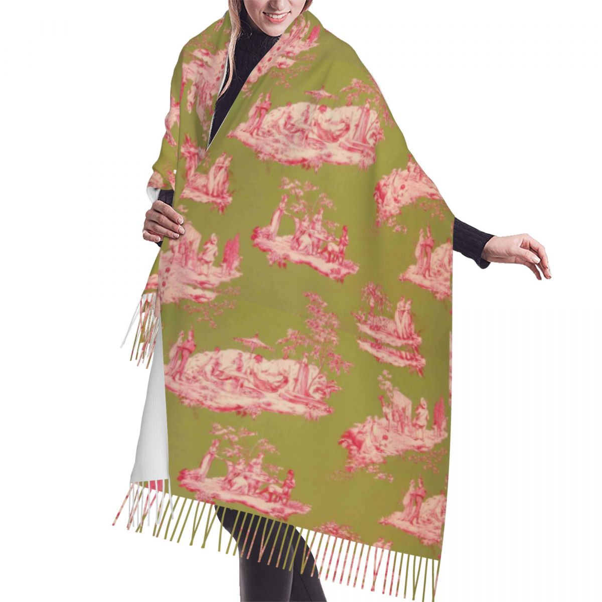 French Toile De Jouy Ballon De Gsse Purple Scarf Wrap Women Long Winter ...