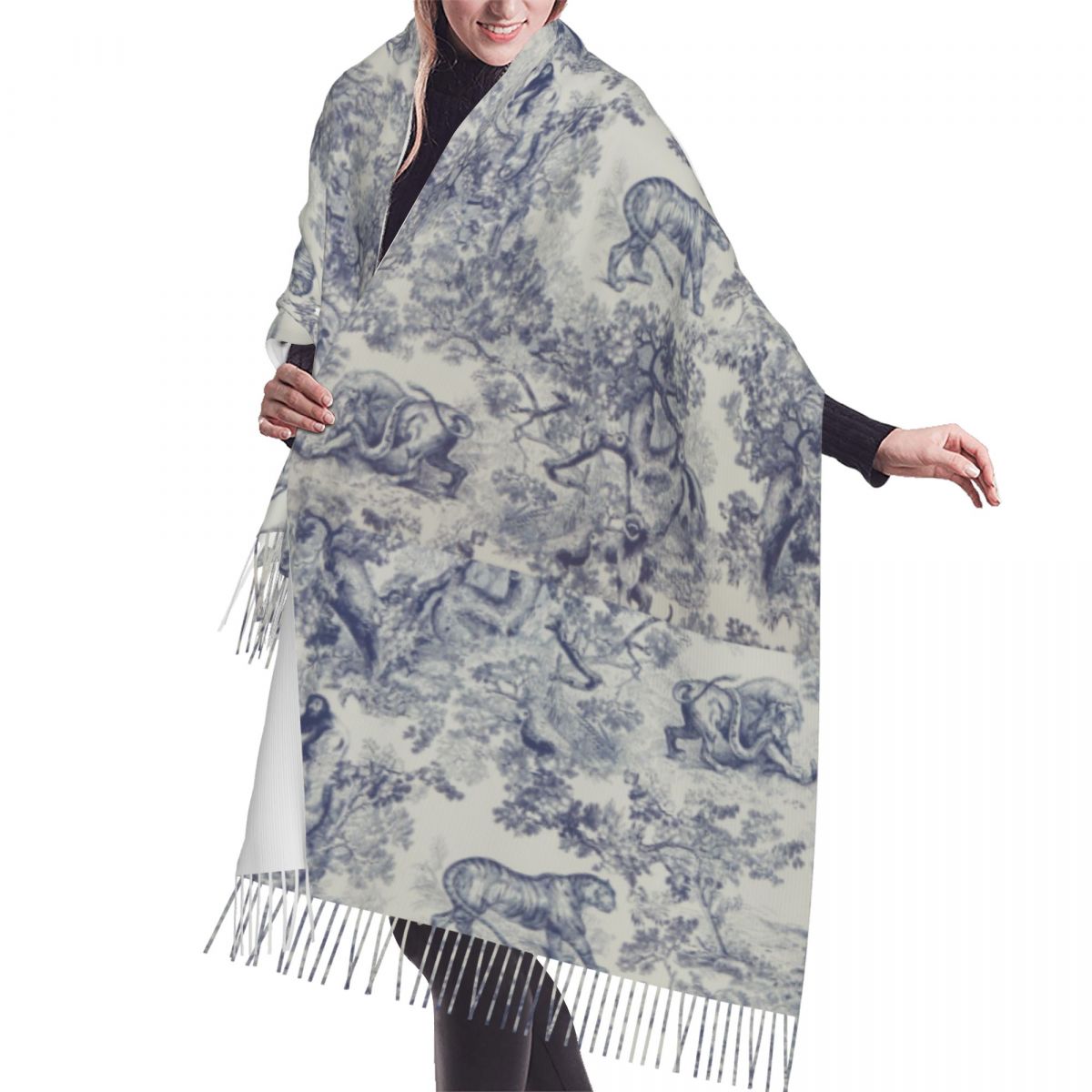 French Toile De Jouy Ballon De Gsse Purple Scarf Wrap Women Long Winter ...