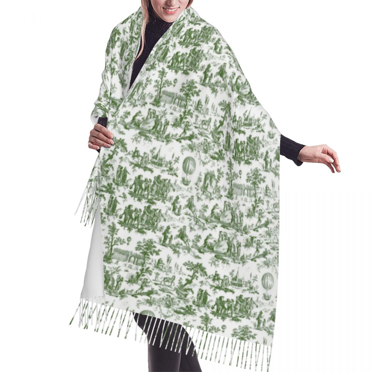 French Toile De Jouy Ballon De Gsse Purple Scarf Wrap Women Long Winter ...