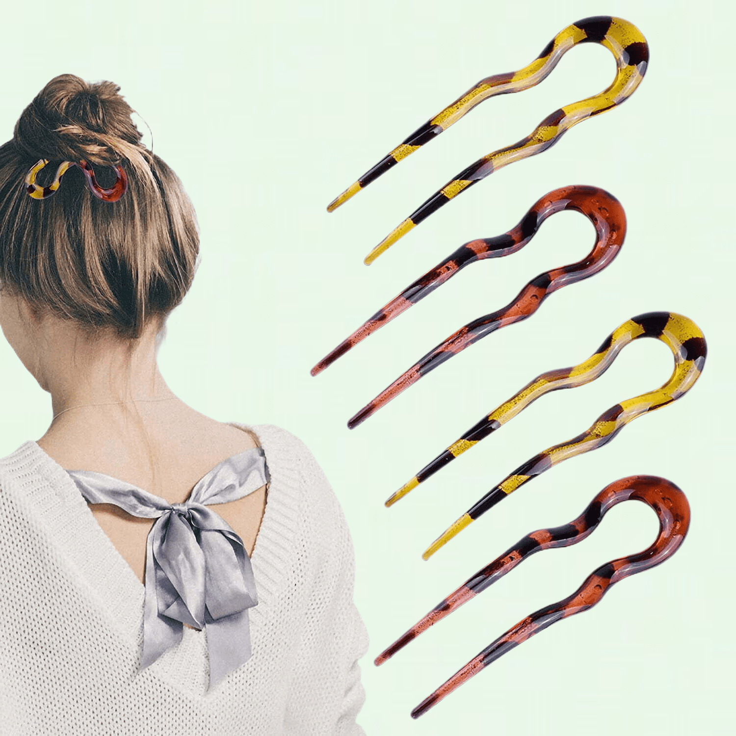 French Twist Stick Hair Fork Sticks for Long Hair - 4 Pack, Large Wavy ...