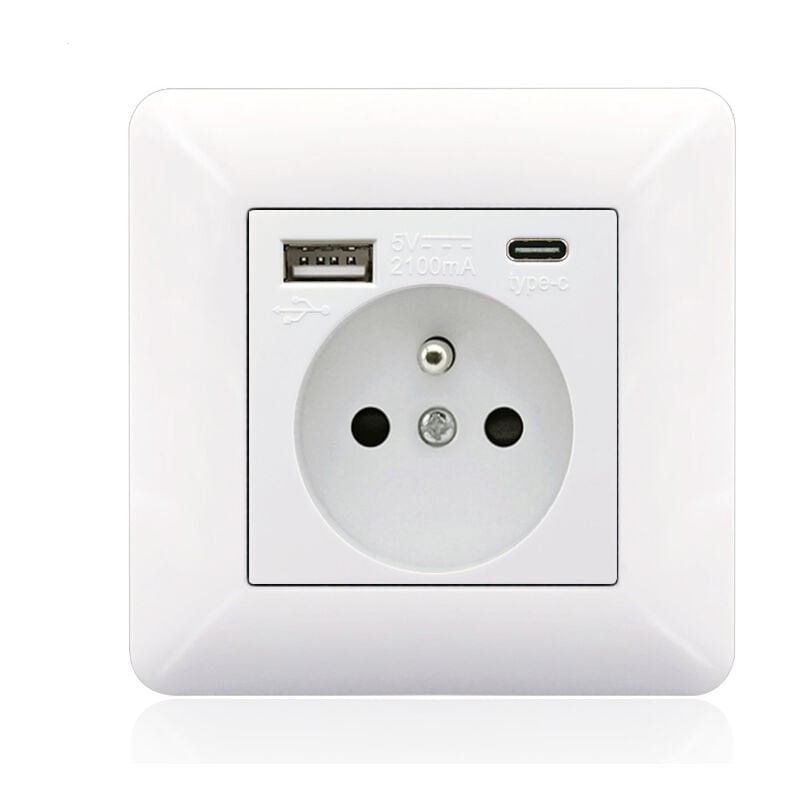 French Type-c+USB16A Type 86 socket panel, number of sockets: 2 holes, number of USB ports: 1 ...