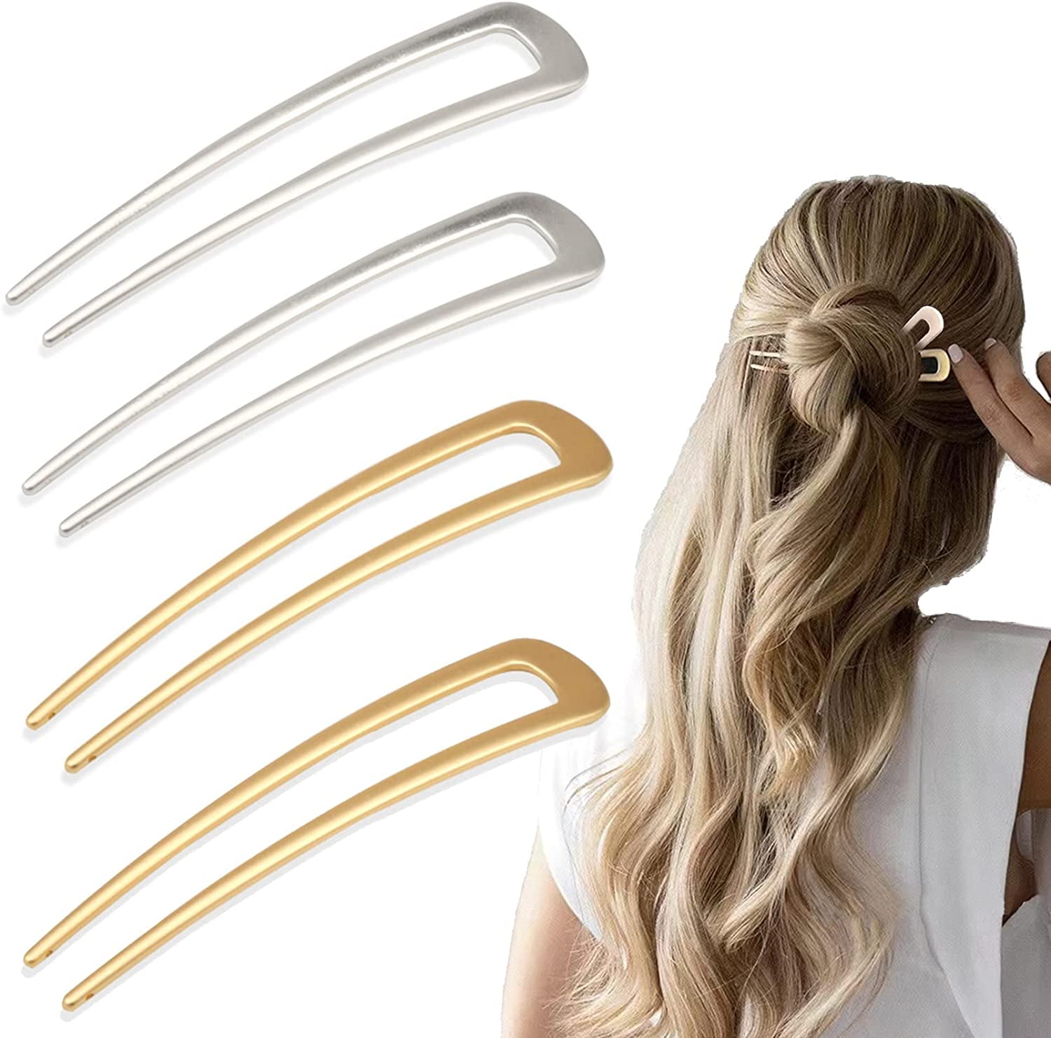 French U Shaped Hair Pins,Metal Hair Stick Fork Sticks,2 Prong Updo ...