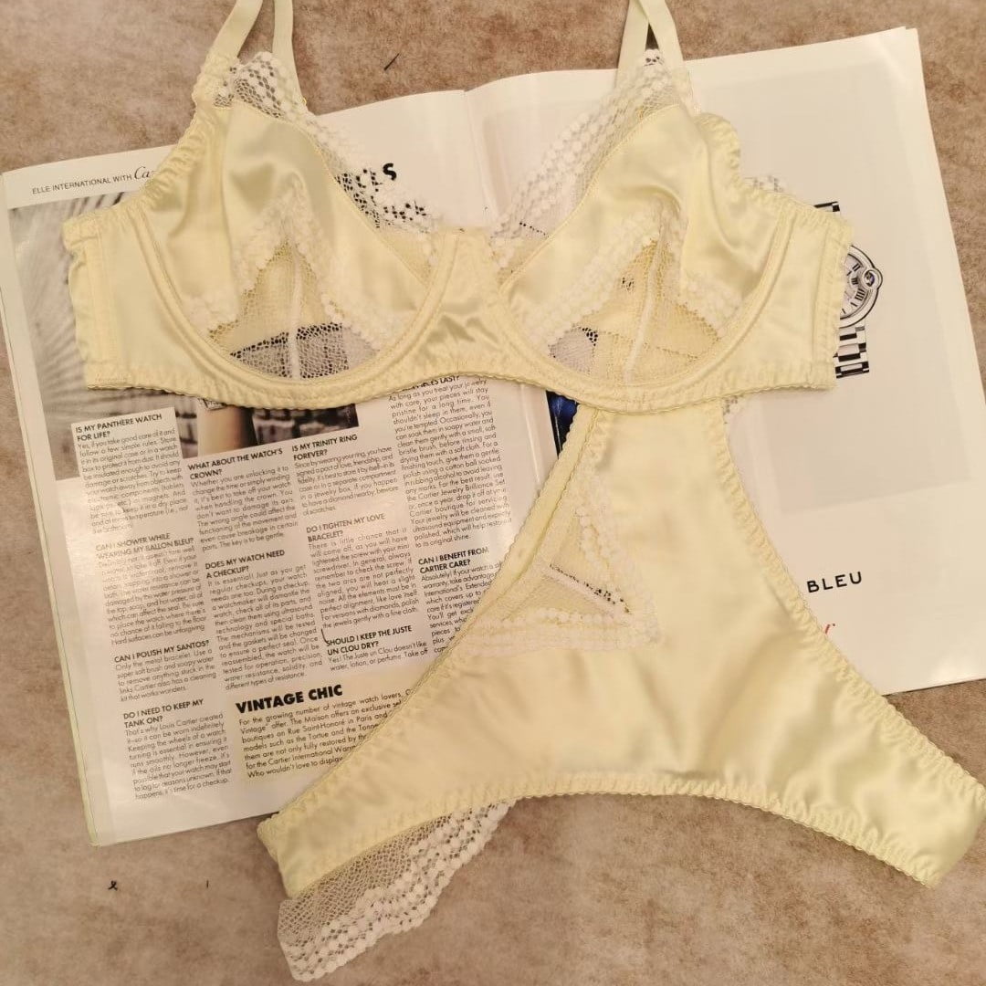 HHH French Underwear Summer Sexy Ultra-Thin Mesh Stitching Satin Lace ...
